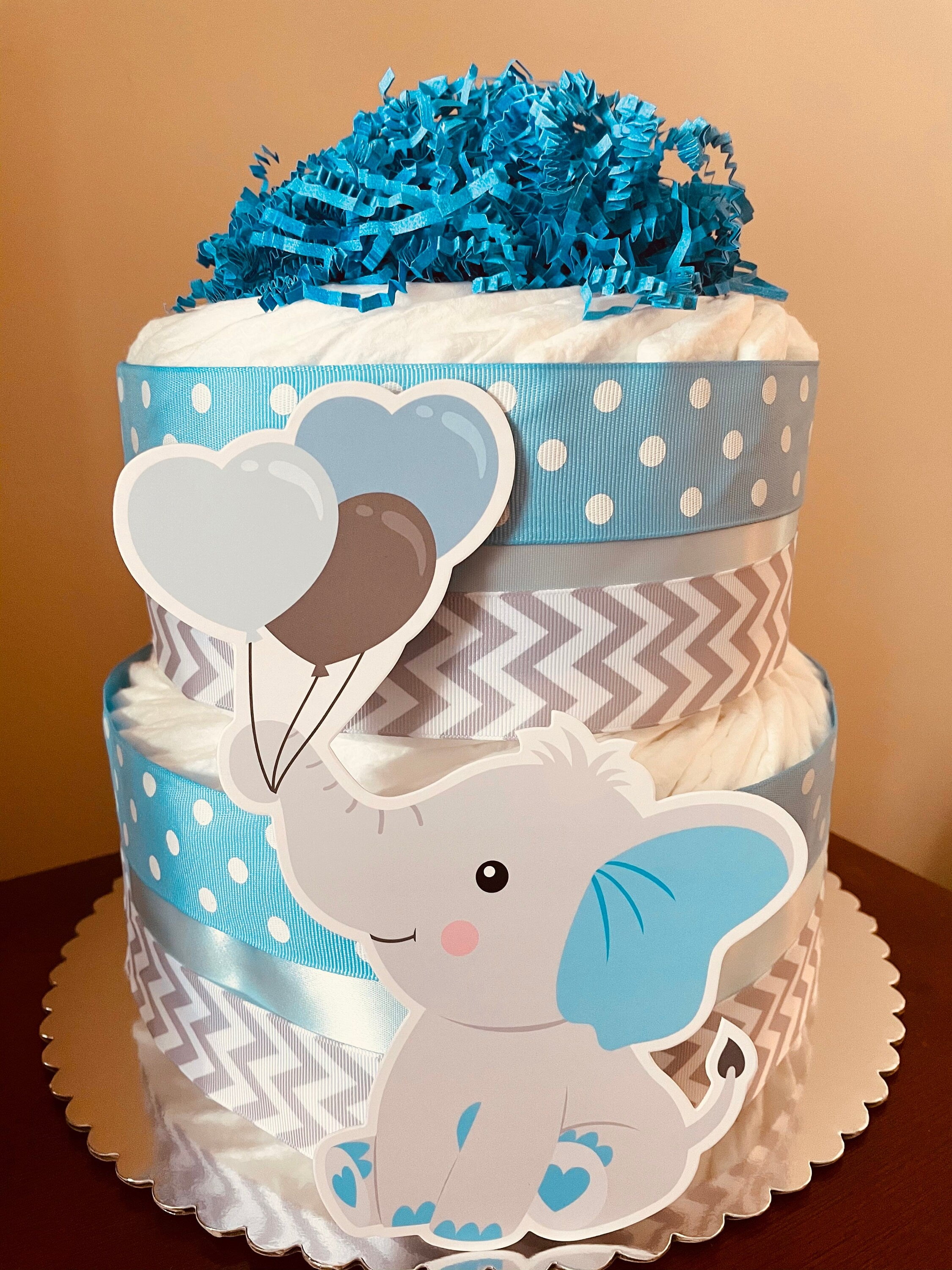Blue Elephant Diaper Cake gift set, Baby Boy Diaper Cake, Blue Elephant ...
