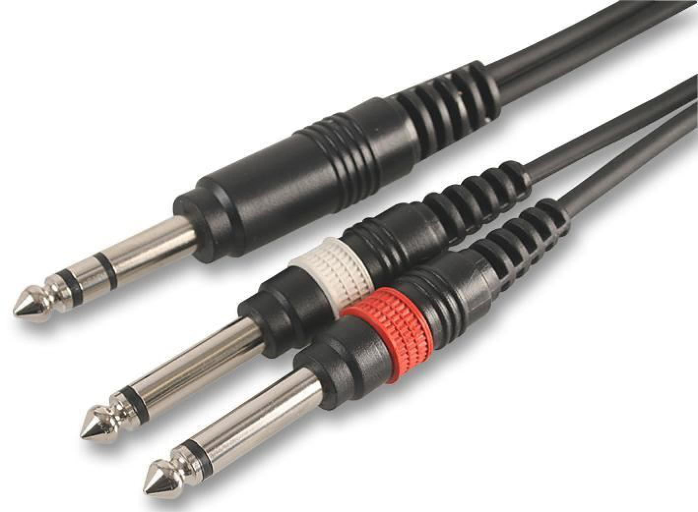 PULSE - 6.35mm (1/4") Stereo Jack to 2x Mono Jack Plugs Lead, 3m Black ...
