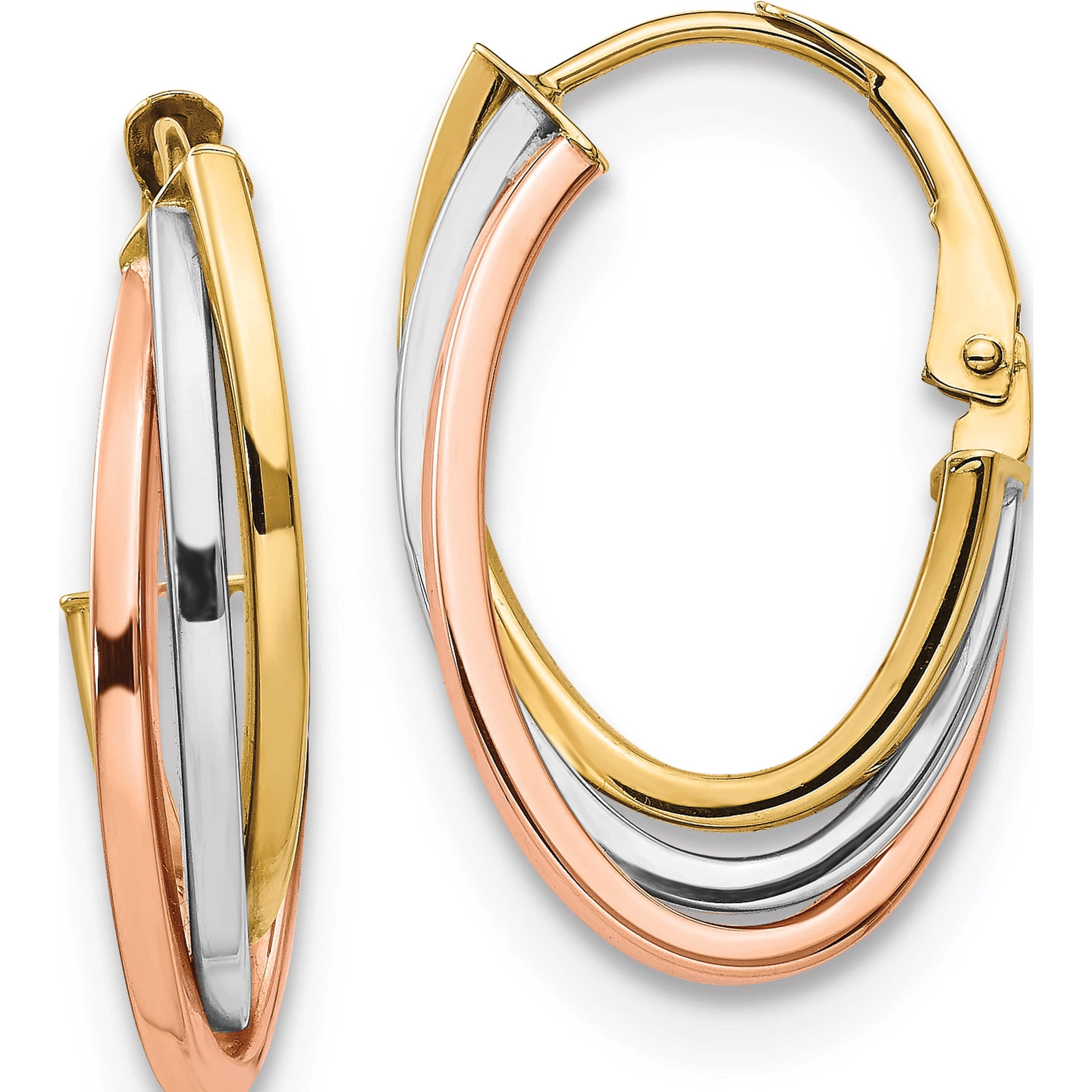 14K Tri-color Polished Hoop Earrings - Walmart.com