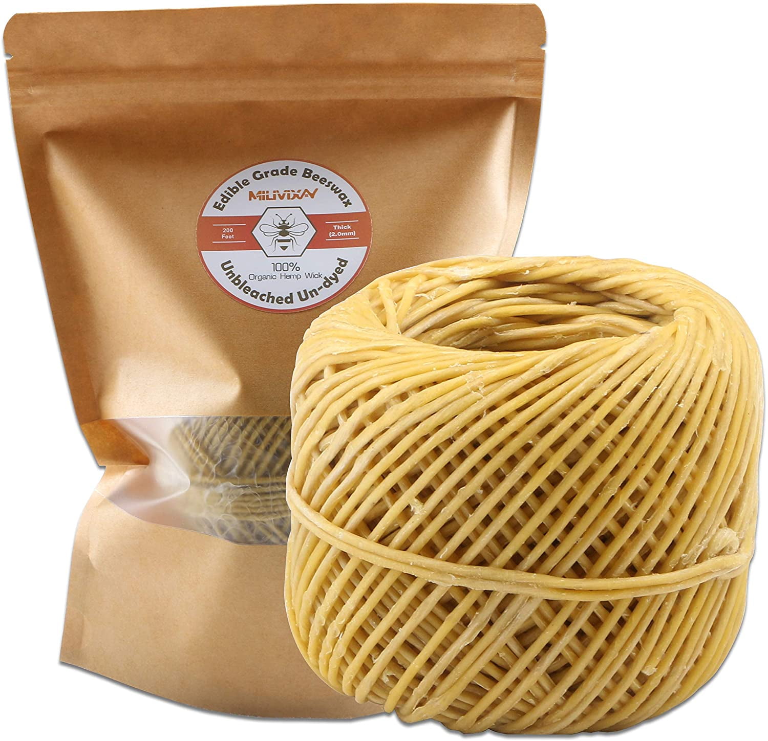 MILIVIXAY Thick Hemp Wick with Natural Beeswax Coating, Edible Grade ...