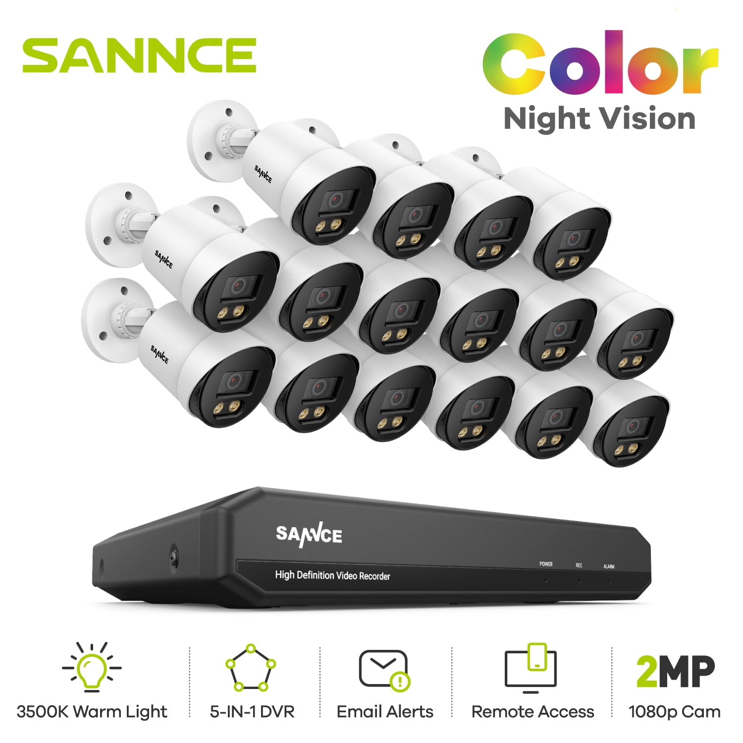 SANNCE 16CH 1080p Security Camera System 5-in-1 CCTV DVR Recorder and ...