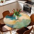 Abstract Art Round Fitted Table Cover Turquoise Blue Beige Textured ...