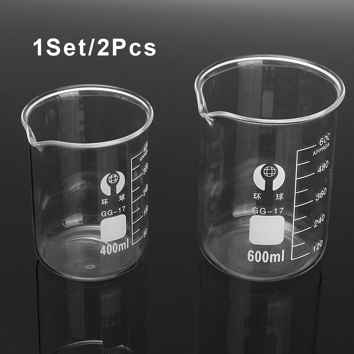1Set/2Pcs Borosilicate Measuring Glass Beaker 400/600ml Heat Proof ...