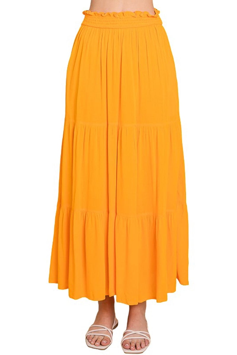 Pastel by Vivienne Women's Smocking Waist Tiered Long Skirt Plus Size ...