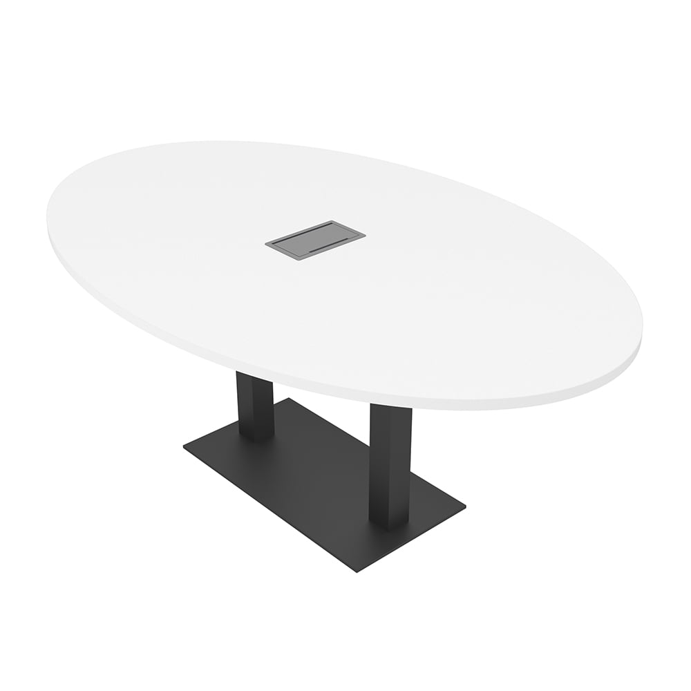 7' Oval Conference Room Table With Square Metal Base Power And Data ...