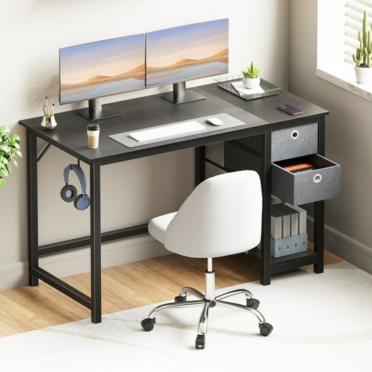 Edx Computer Desk with Drawer 40 Inch PC Table Study Desk with 2 Tier Drawers Storage Shelf Headphone Hook Modern Simple Style Laptop Desk