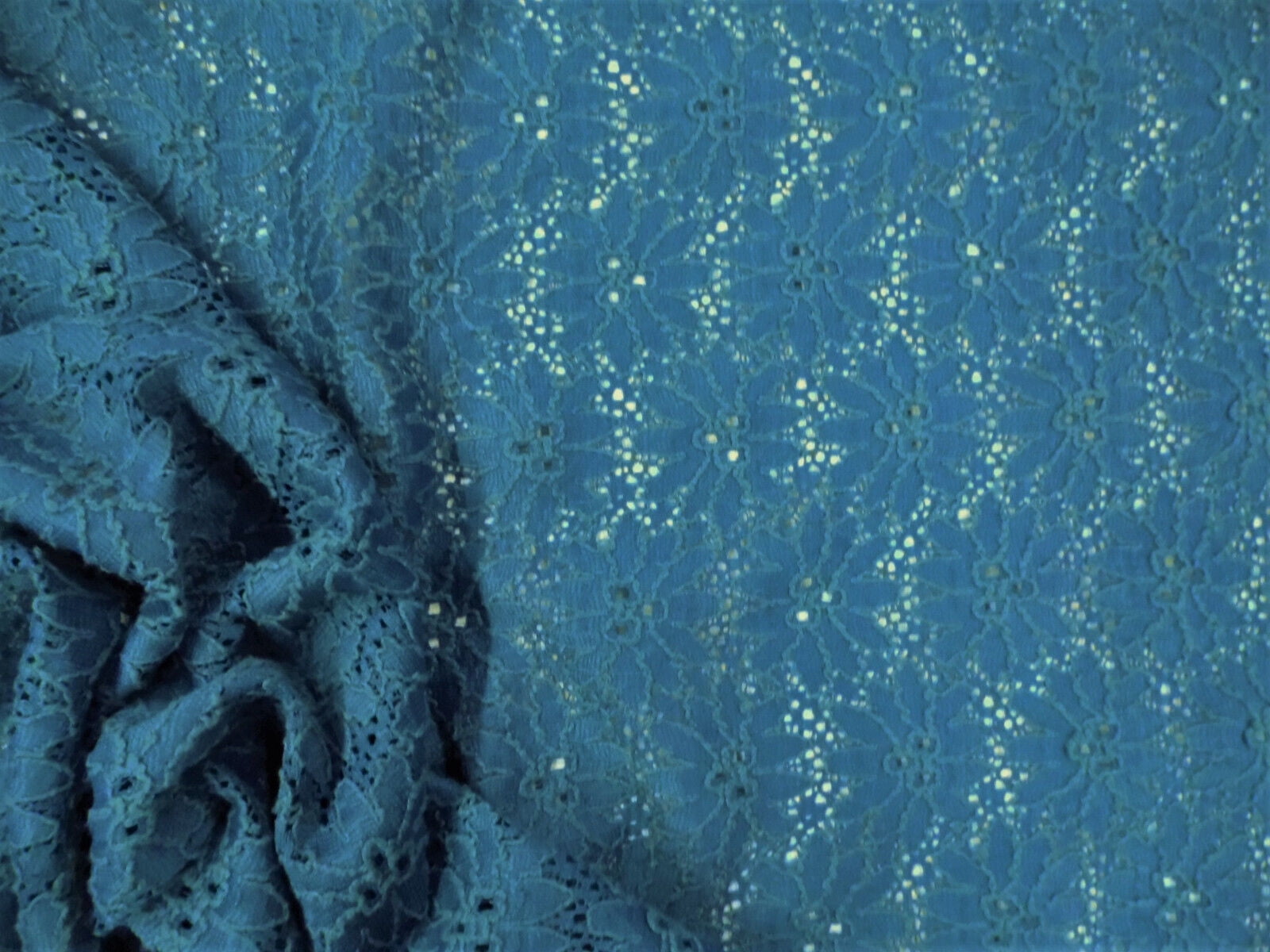 Embroidered Stretch Lace Apparel Fabric Sheer Floral Dark Teal TT302 ...