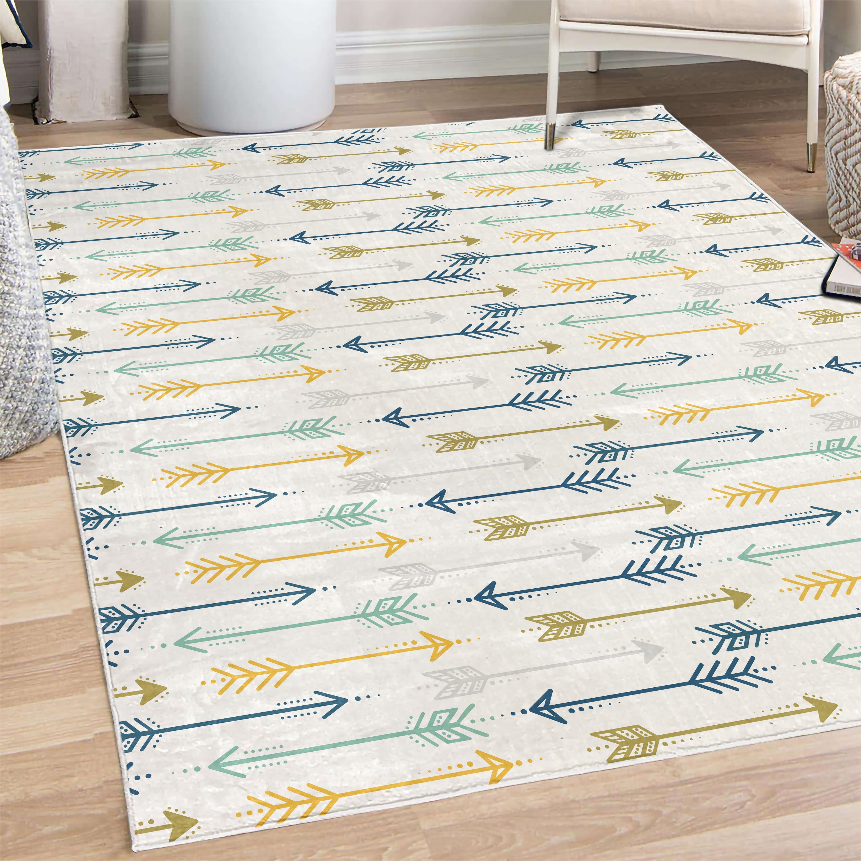 Boho Decorative Rug, Retro Arrow Pattern in Horizontal Line Heading to ...