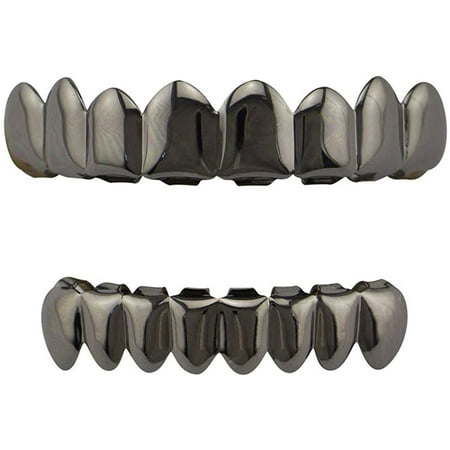 18K Gold Plated Hip Hop Teeth Grillz Caps 8 Teeth Mouth Top and Bottom ...