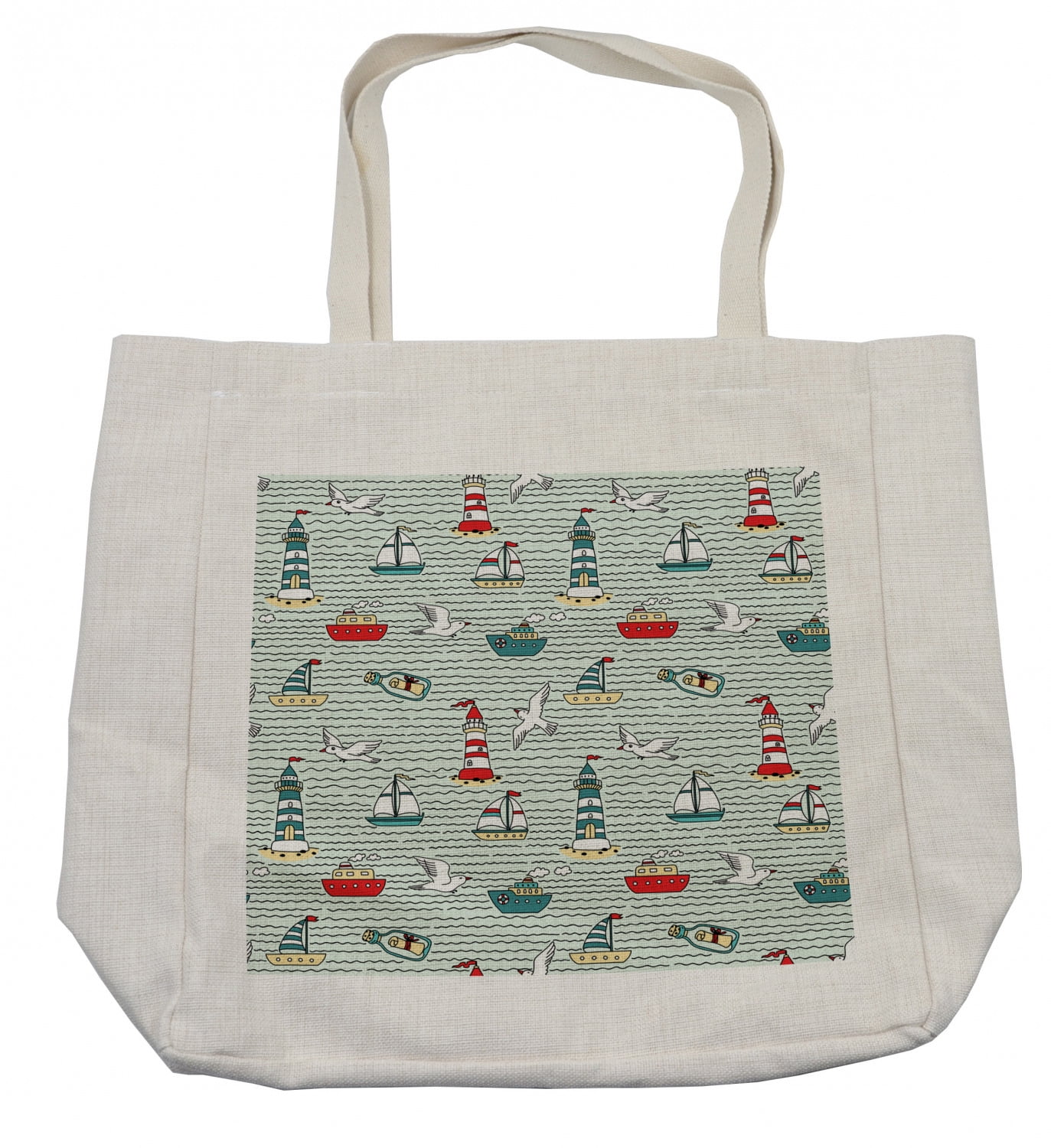 Lighthouse Shopping Bag, Seagulls Lighthouses Message Bottles ...