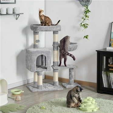SmileMart 48" Cat Tree with Condo and Scratching Post Tower, Light Gray ...