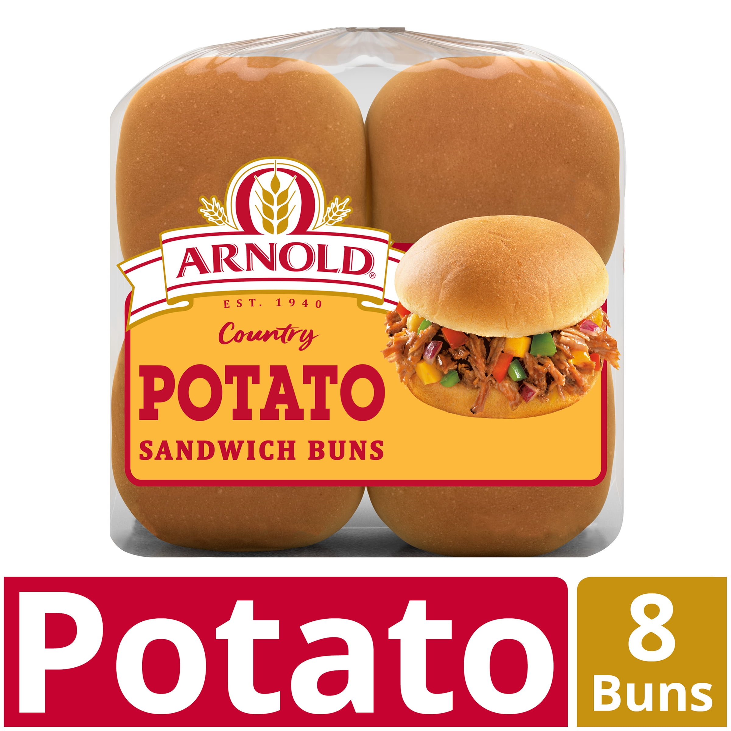Arnold Country Potato Sandwich Buns, 8 Buns, 16 oz - Walmart.com ...