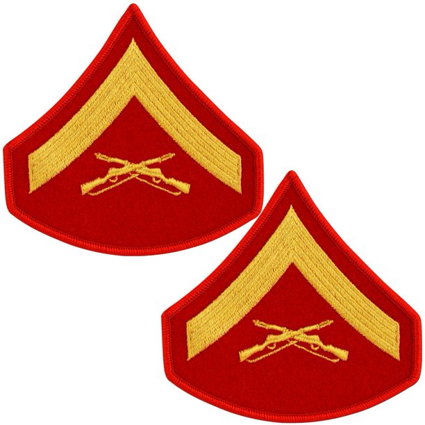 Marine Corps USMC chevron gold embroidered on red LCPL Lance Corporal ...
