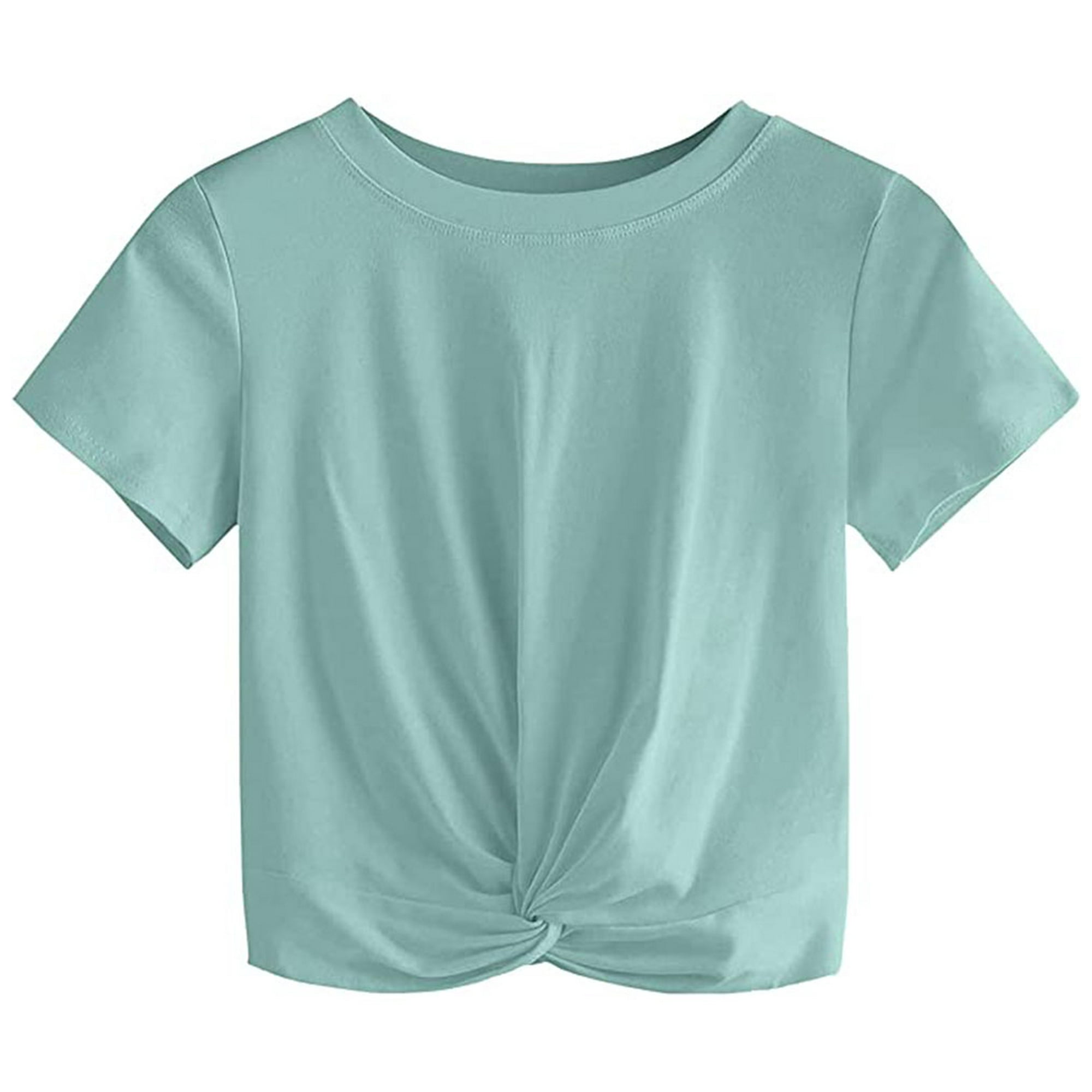 Click here for Damiae Womens Summer Crop Top Solid Short Sleeve T... prices