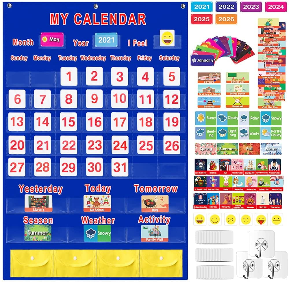 Calendar and Weather Pocket Chart Set of 156, Large 35 x 27.5 Monthly ...