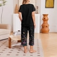 Botanical Print Lounge Set for Women, V-Neck Short Sleeve Pajama Top ...