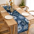 Blue White Butterfly Table Runner, Dragonfly Blue Chrysanthemums Floral ...
