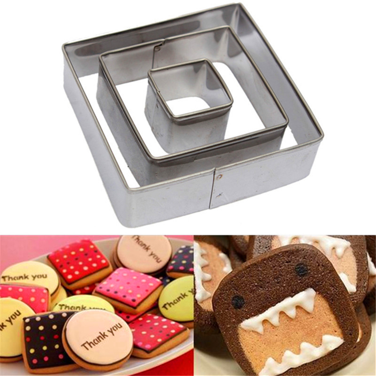 3Pcs/Set Square Cookies Cutter Pastry Biscuit Cake Decorating Mold ...