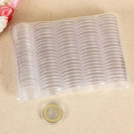 100pcs 27mm Clear Round Plastic Coin Capsules Containers Coin Storage ...