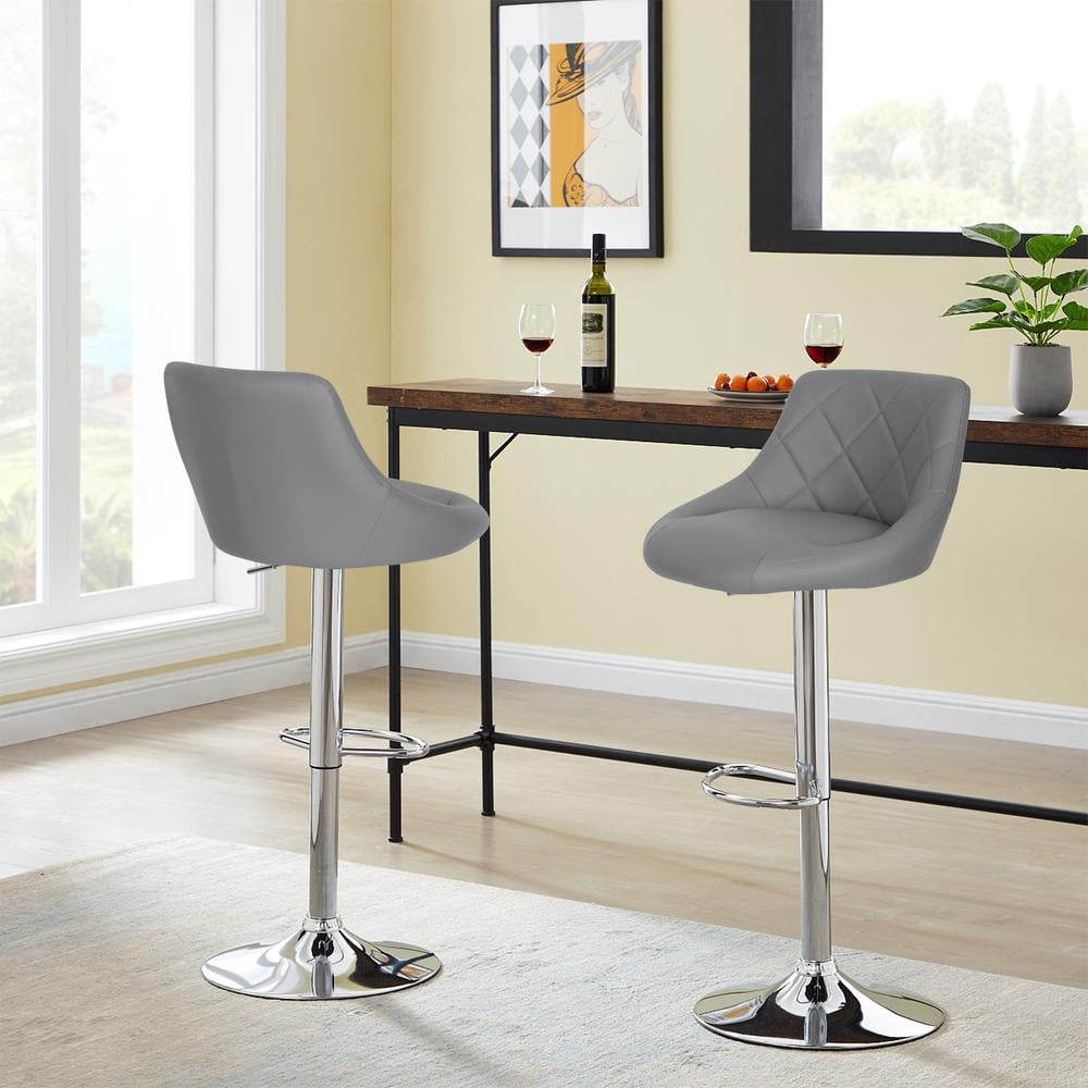 Okeysen Set of 2 Counter Height Adjustable Bar Stools Leather Swivel ...