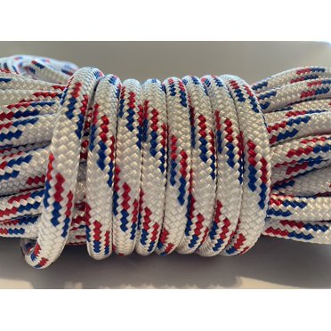 3/8" Blue Ox Rope Yacht Braid, Double Braid Polyester Rope, Red/White ...