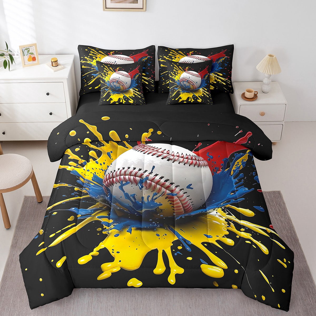 Erosebridal 3D Baseball Bedding Sets Twin Size, Modern Balls Player ...