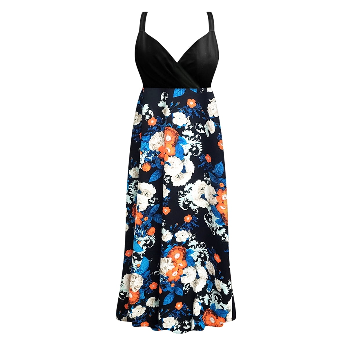 Plus size 9x Tall Blue Floral Illusion Designer Print Empire Waist ...