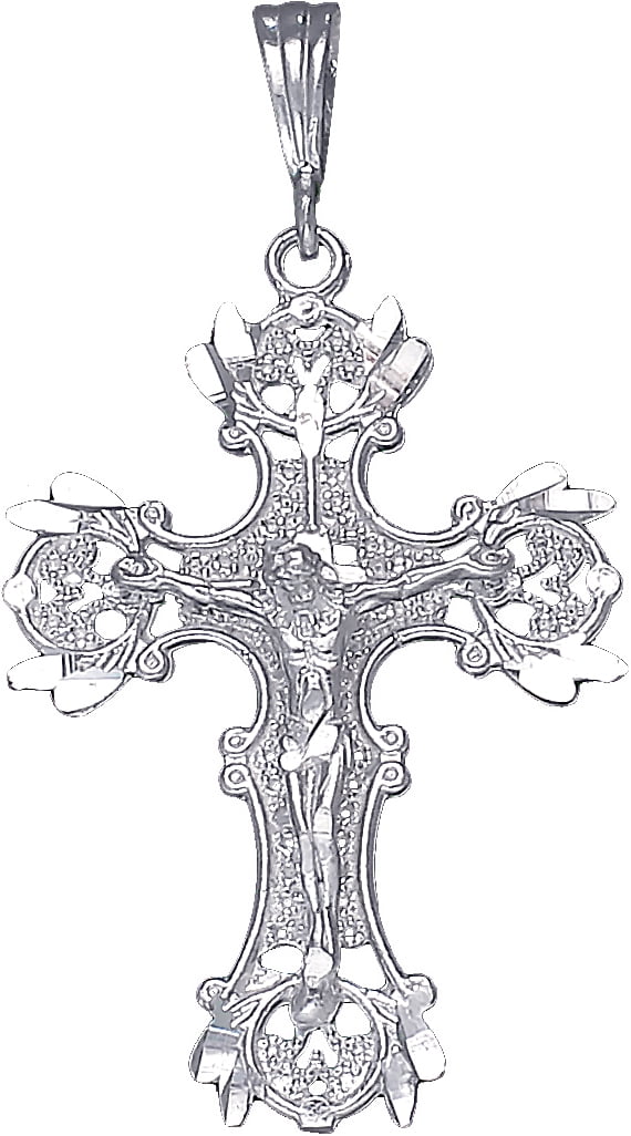 Large Sterling Silver Cross with Jesus Pendant Necklace with Diamond ...