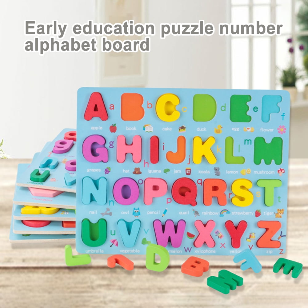 Fairnull Colorful Number Alphabet Shape Wooden Puzzle Pairing Board ...