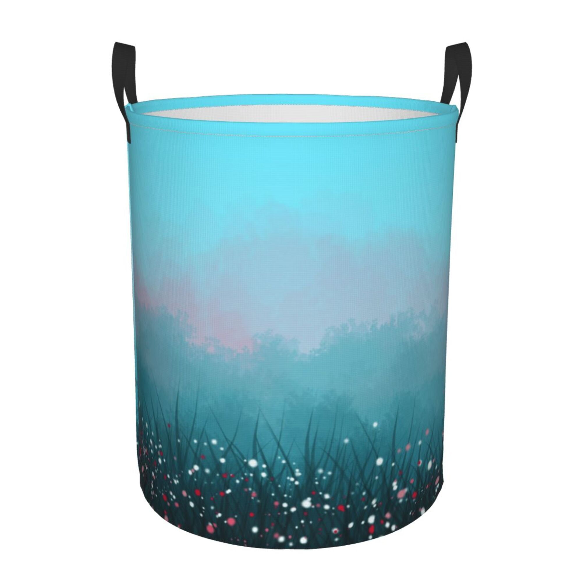 LNWH Laundry Basket, Blue Watercolor Flowering Bush Pattern Foldable ...