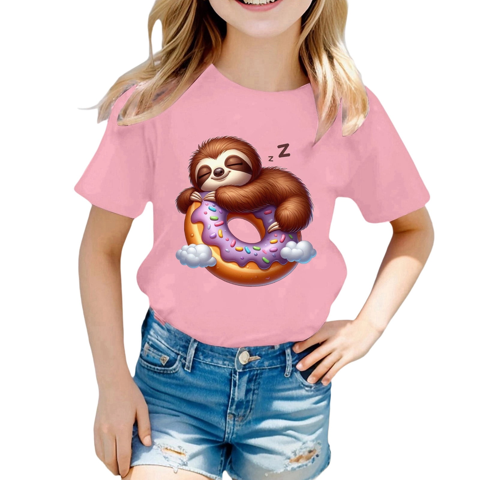 Click here for Tievosa Girls Summer Sloth Print Short Sleeve T Sh... prices