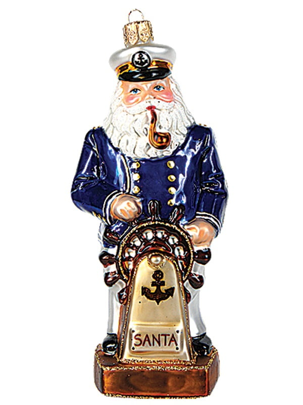 Ship Captain Santa Polish Blown Glass Christmas Ornament Nautical ...