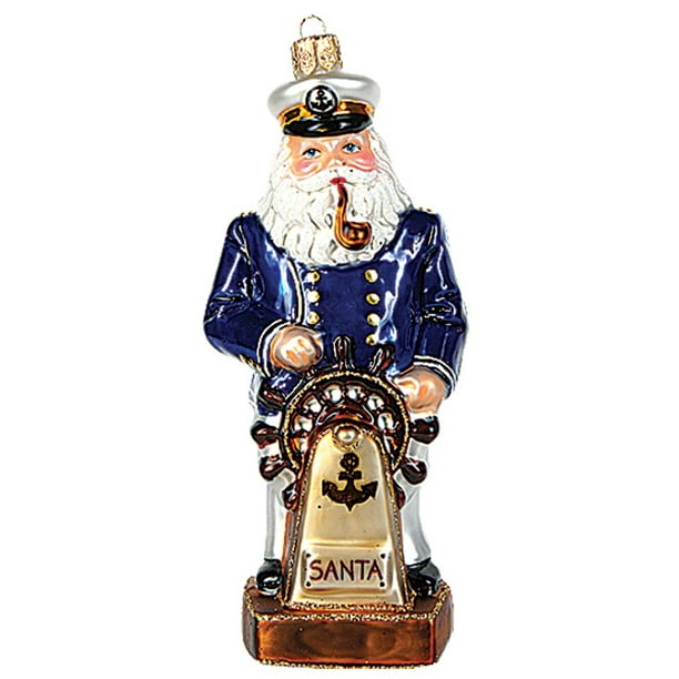 Ship Captain Santa Polish Blown Glass Christmas Ornament Nautical ...