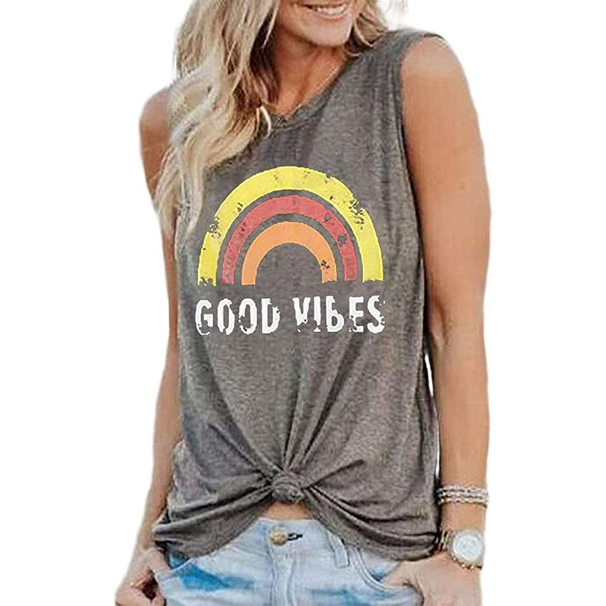 Click here for Yourtops Women Good Vibes T-Shirt Tank Blouse Rain... prices