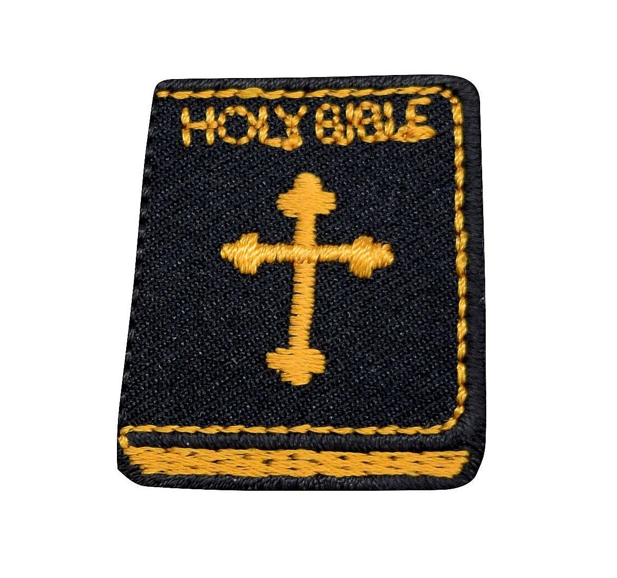 Black/Yellow Gold - Holy Bible - Cross - Iron on Applique/Embroidered ...