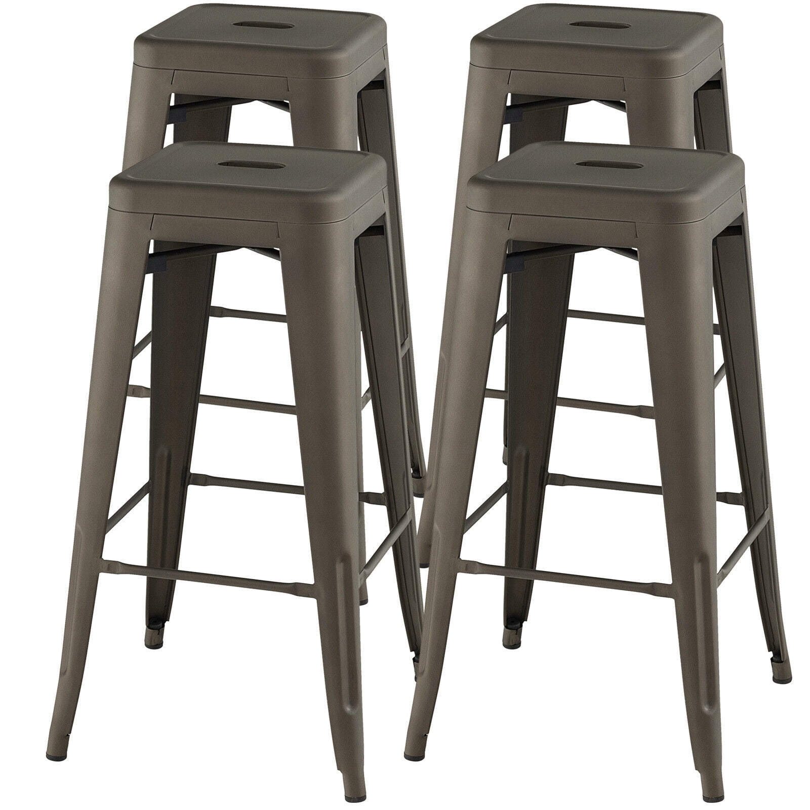 Gymax 30'' Set of 4 Stackable Backless Metal Bar Stools w/ Footrest for ...