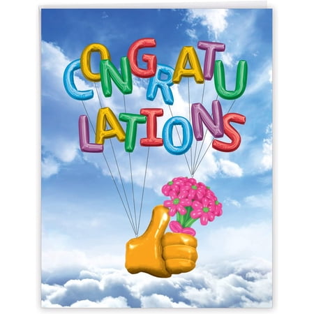 Thumbs-Up Balloons - Cute Congratulations Card with Envelope (Big 8.5 x ...