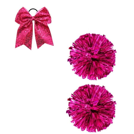 Lepai 3 Pcs Cheerleading Pom Poms and Large Cheer Hair Bow for Girl ...