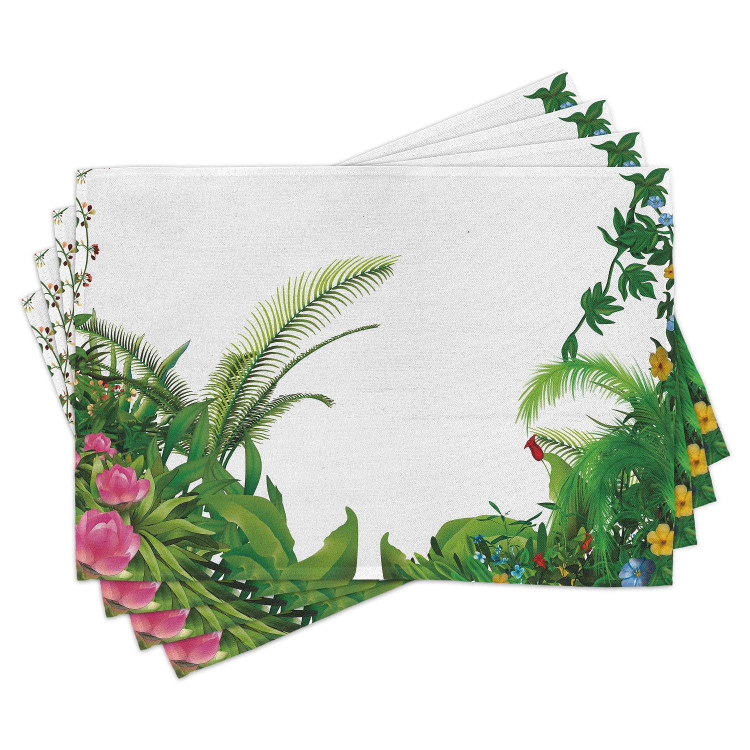 Ambesonne Plant Place Mats Set of 4, Tropical Plants Exotic, Standard ...