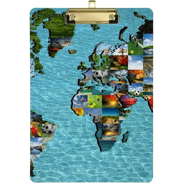 FMSHPON World Map Clipboard Hardboard Wood Nursing Clip Board and Pull ...