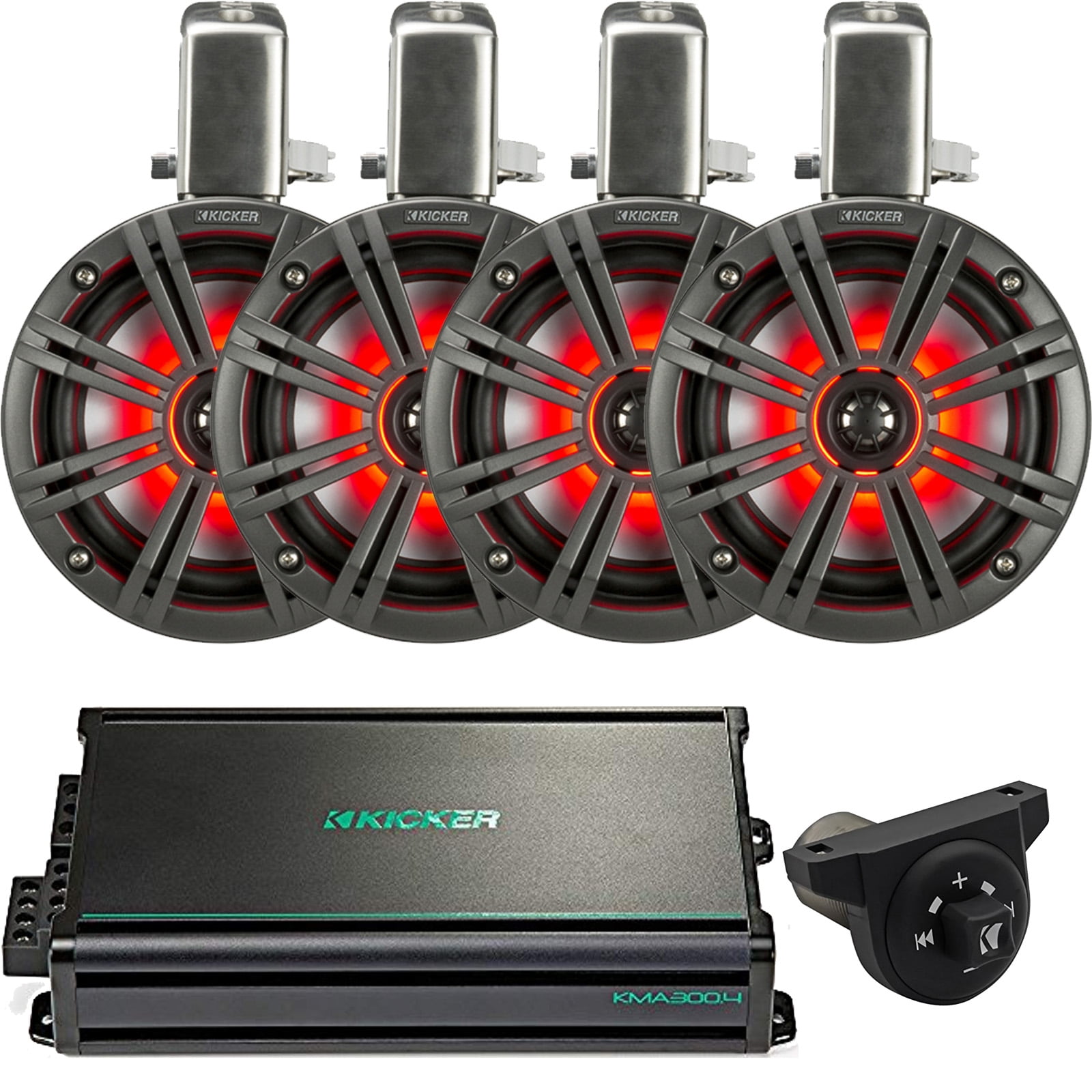 4 Kicker 45KMTC65 6.5" Speaker Systems (C) - Kicker KMA300.4 4-Ch Amp ...