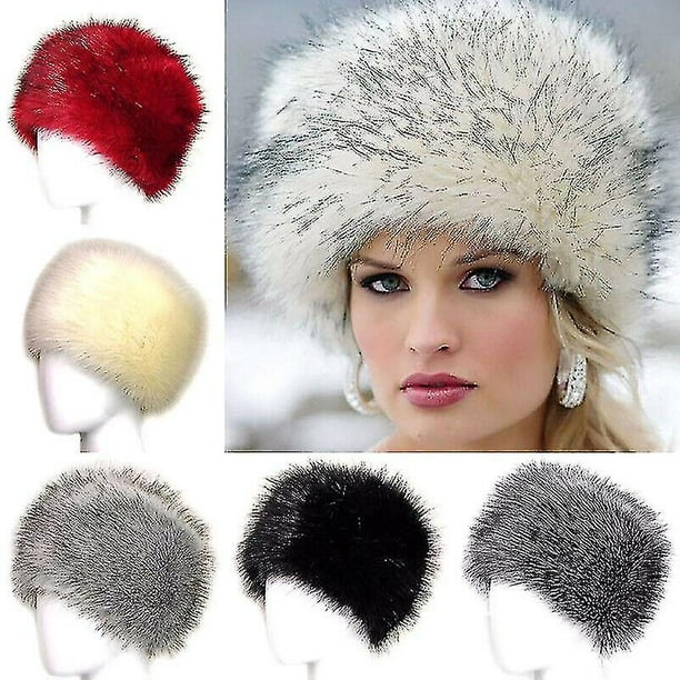 Women Fluffy Faux Fur Russian Hat Lady Thick Fluffy Ski Caps Winter ...