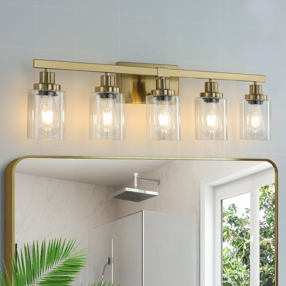 Noaman 45" Modern 6-Light LED Vanity Light, Sleek Black Bathroom Wall ...