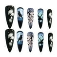 YIGSECU Press on Nails with Crow Branch Designs Long Almond False Nails ...