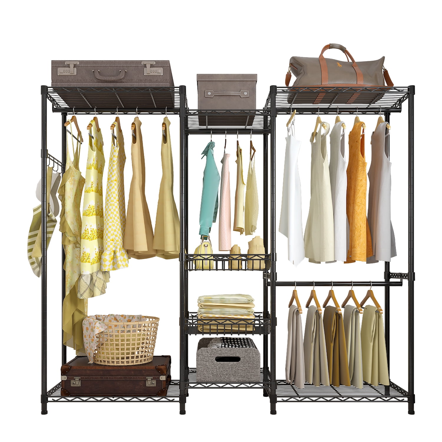 Winado Heavy Duty Portable Closet Clothing Rack with 2 Baskets, Wire ...