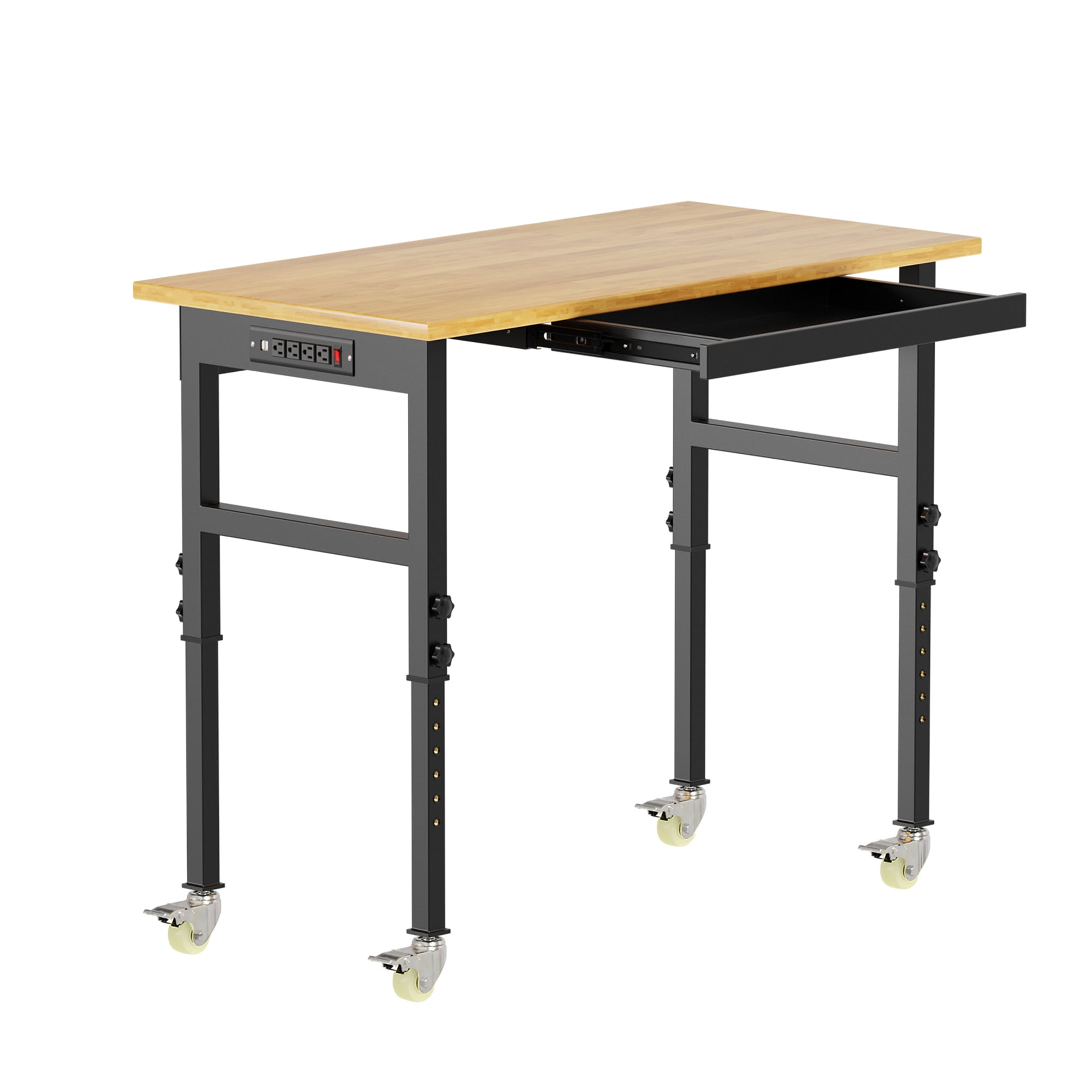Odaof 48" Adjustable Heavy-Duty Workbench with Drawer ,Rubber Wood Top ...