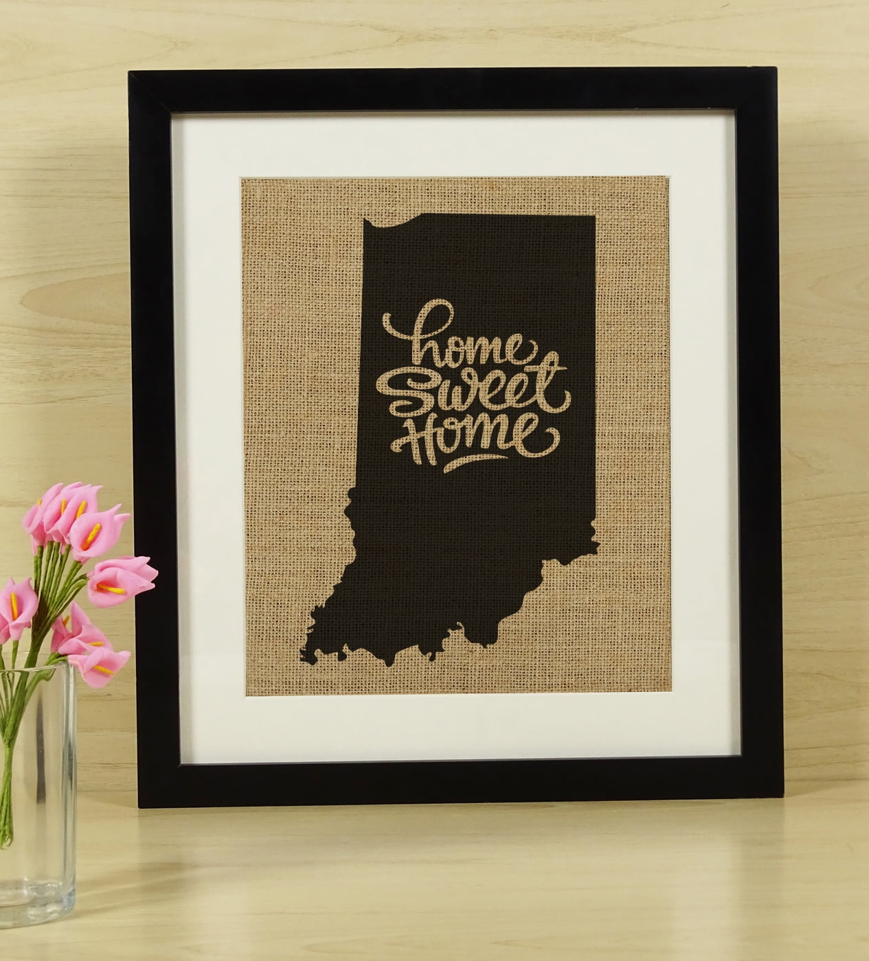 Darling Souvenir Home Sweet Home Burlap Print Wall Decor Indiana State ...