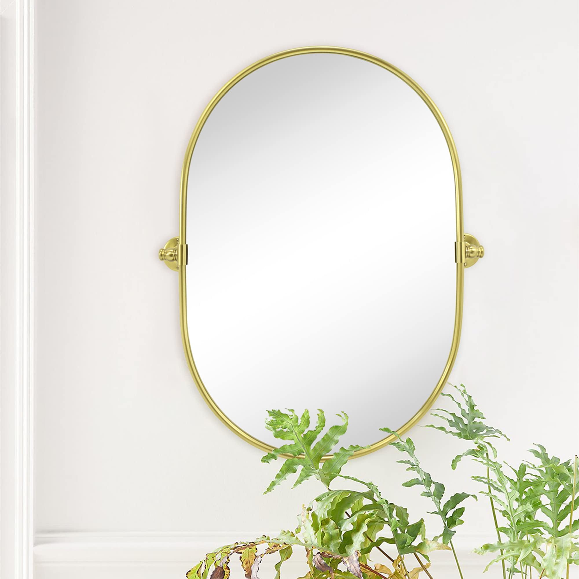 Oval Gold Pivot Bathroom Mirror Pill Shaped Tilting Bathroom Vanity ...