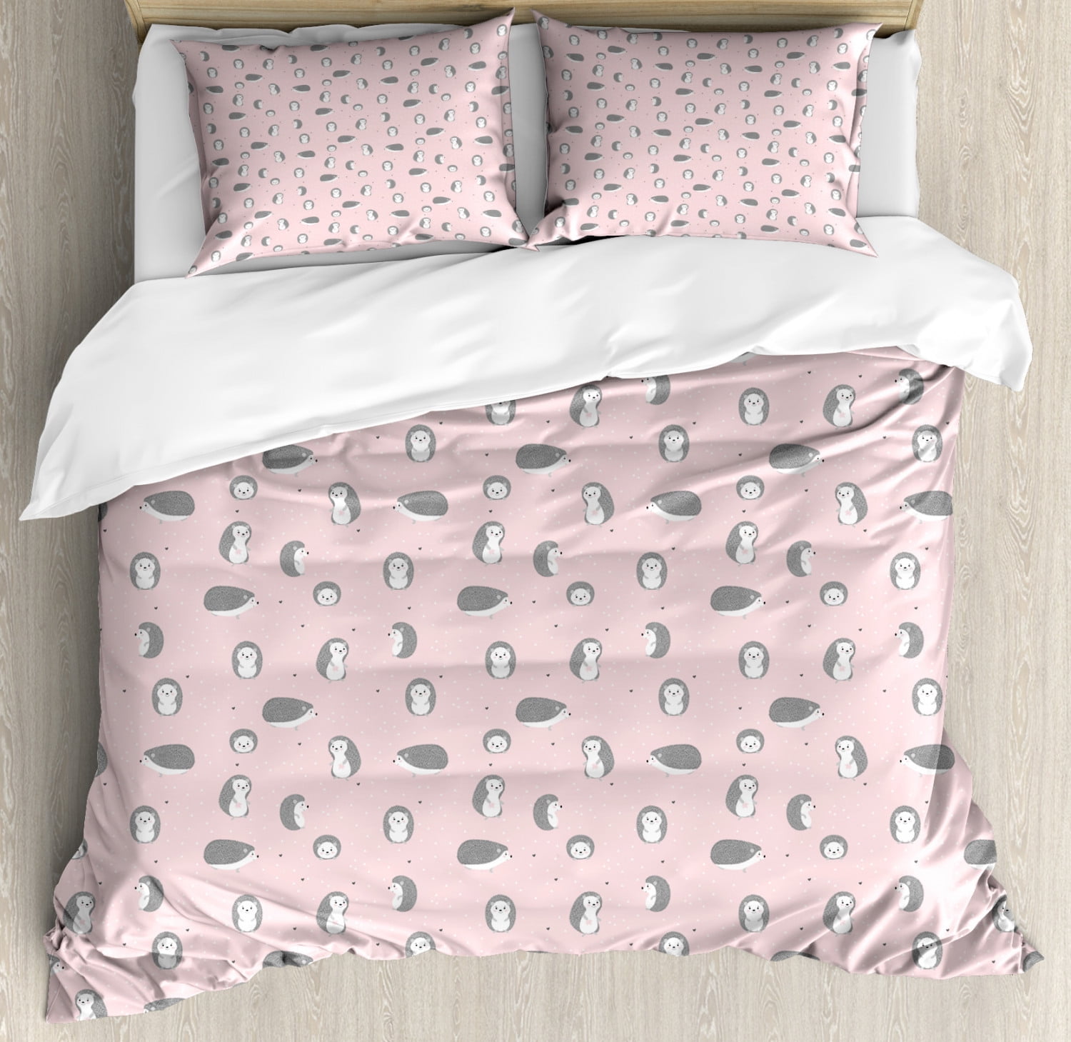 Hedgehog King Size Duvet Cover Set, Smiling Hedgehogs on a Pastel Heart ...