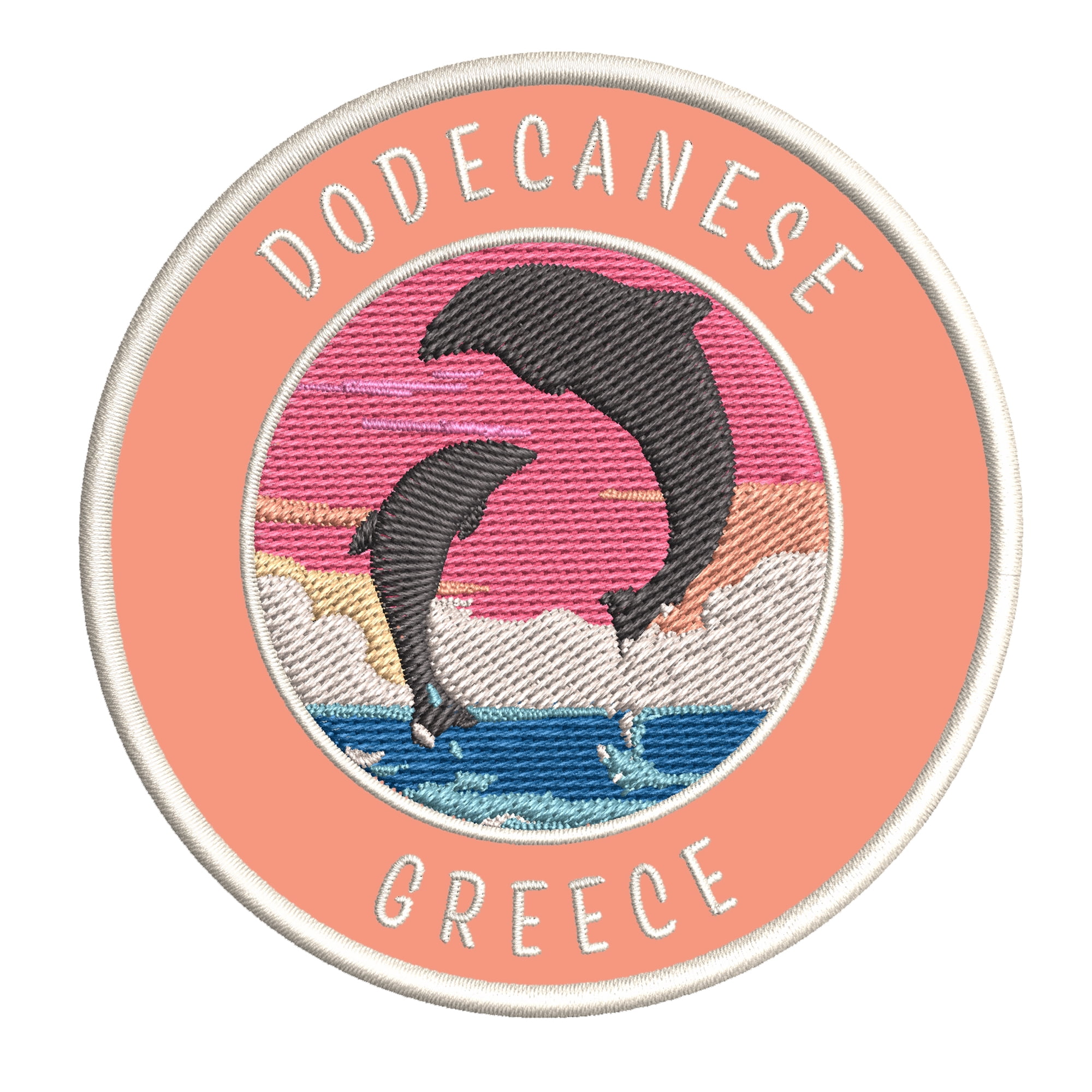 Dodecanese, Greece Dolphin Sunset 3.5 Inch Iron Or Sew On Embroidered Fabric Badge Patch Ocean ...